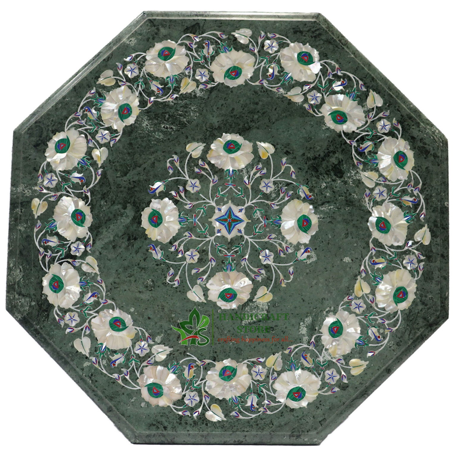 GREEN MARBLE INLAY TABLE TOP - Handicraft Store